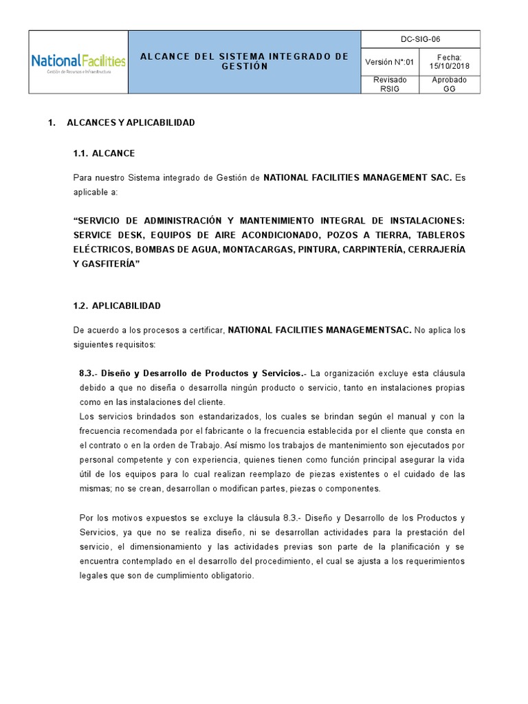 Alcance del Sistema de Gestión Integral | PDF | Informática y ...