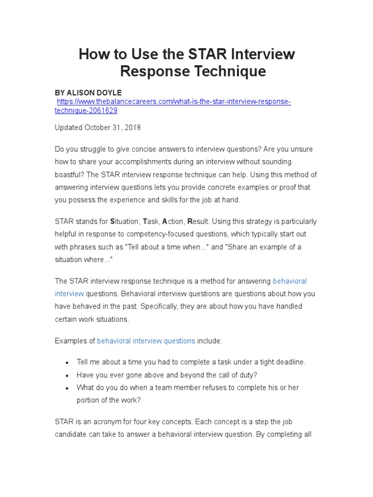 How To Use The STAR Interview Response Technique | PDF | Interview ...