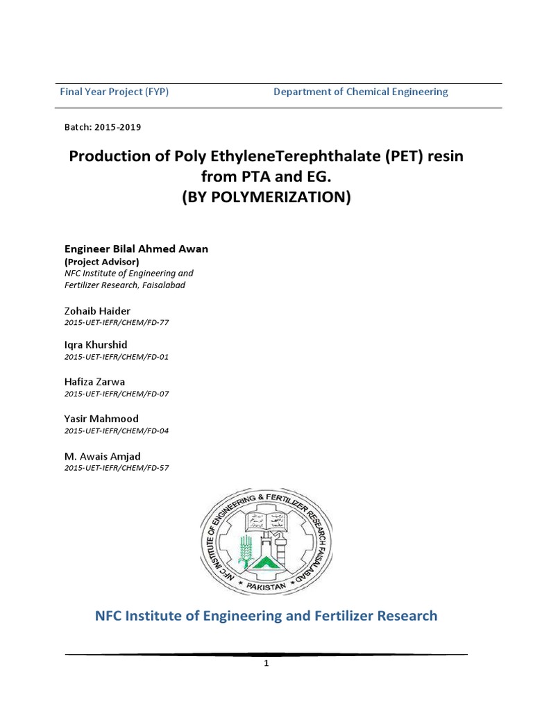 Production of Polyethylene Terephthalate (PET) Resin From PTA and EG ...