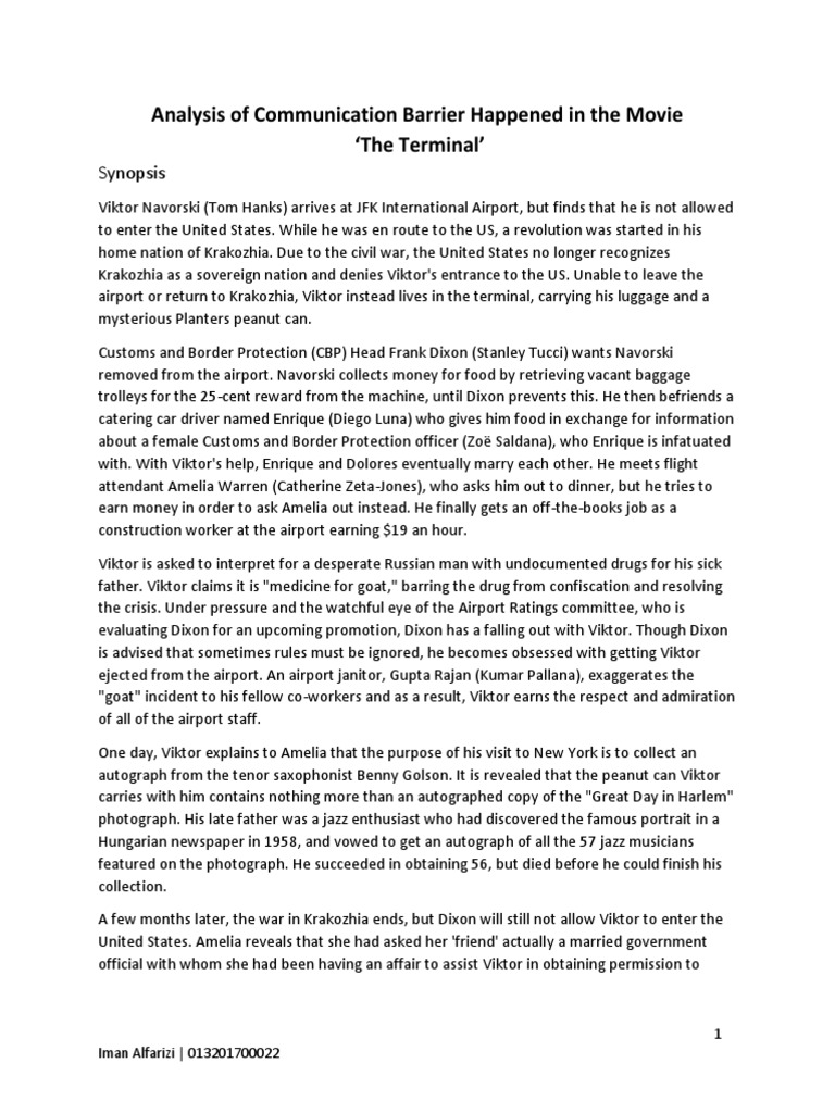 Analysis of Communication Barrier Happened in 'The Terminal' Movie ...
