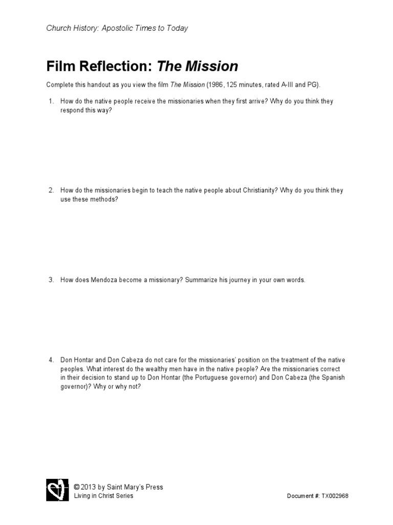 Film Reflection: The Mission: Church History: Apostolic Times To Today ...