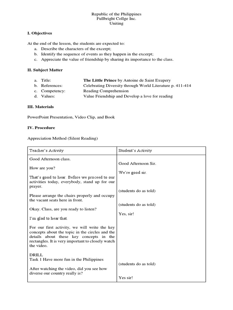 Little Prince Lesson Plan | PDF | Cognition