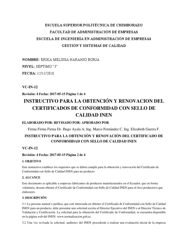 Sello Inen | PDF | Gestión de la calidad | Calidad (comercial)