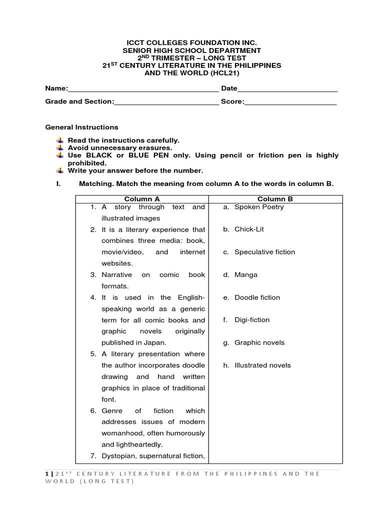 Long Test Prelim 21st Century Literature From The Philippines and The ...