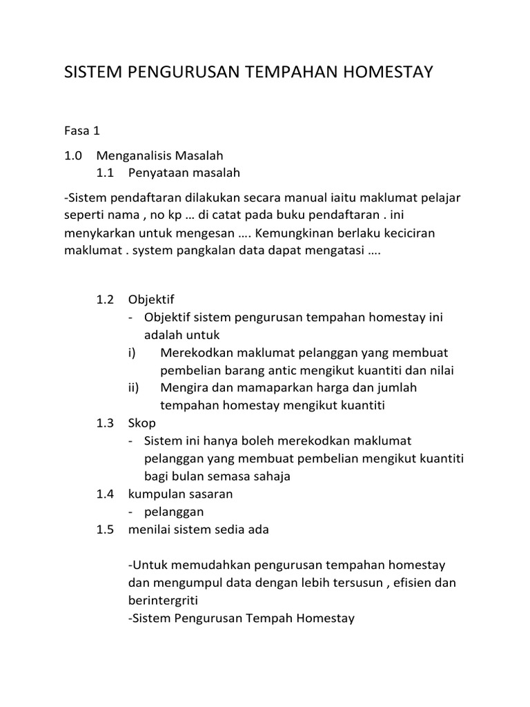 Sistem Pengurusan Tempahan Homestay | PDF