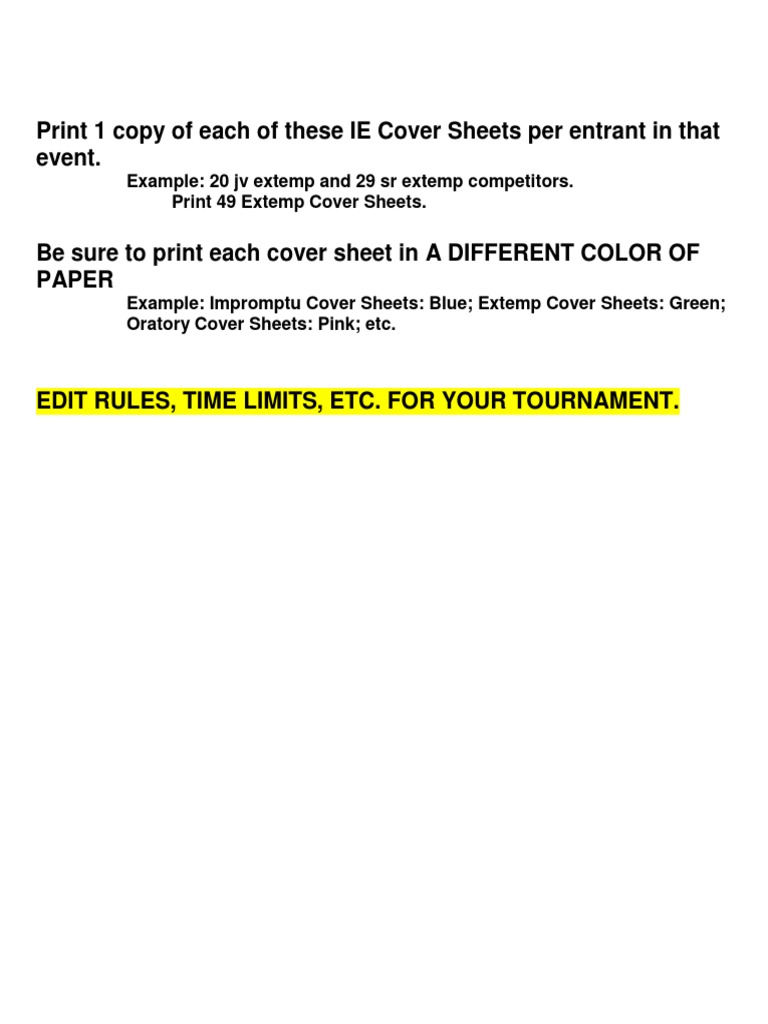 Print 1 Copy of Each of These IE Cover Sheets Per Entrant in That Event ...