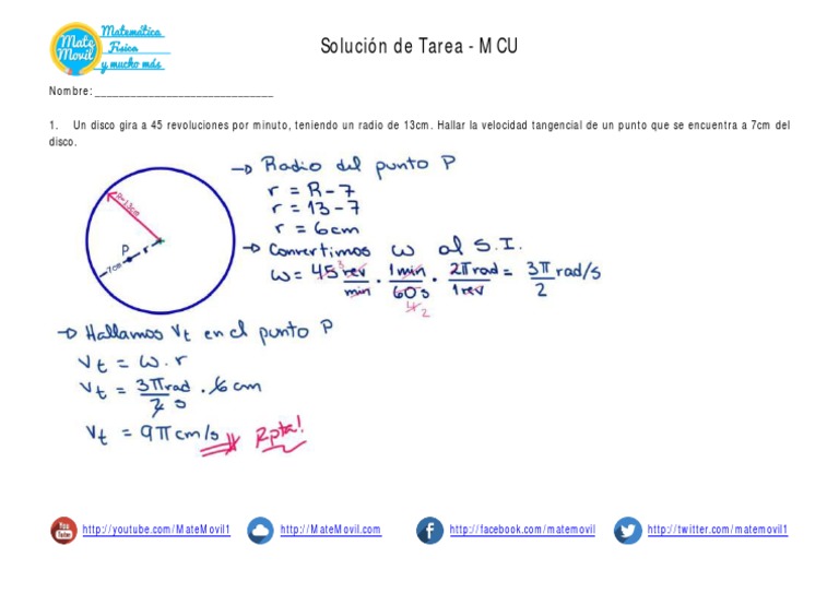 Movimiento Circular Uniforme MCU Ejercicios Resueltos | PDF
