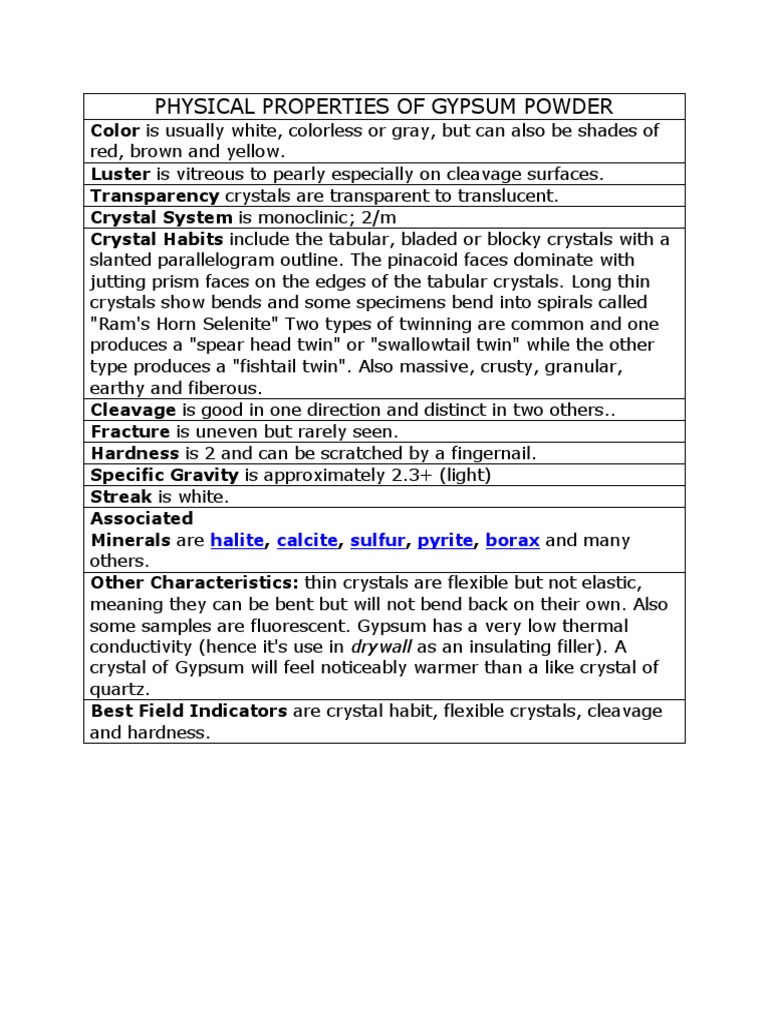 Physical Properties of Gypsum Powder | PDF
