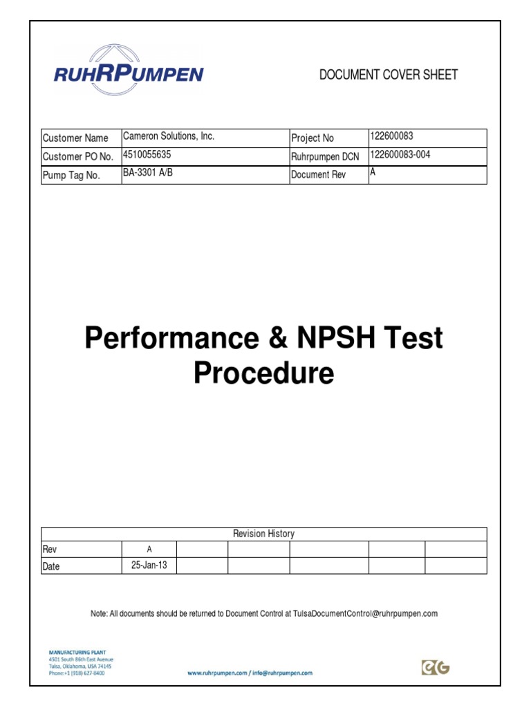 Pump Performance Test Procedure | PDF | Pump | Quality Management