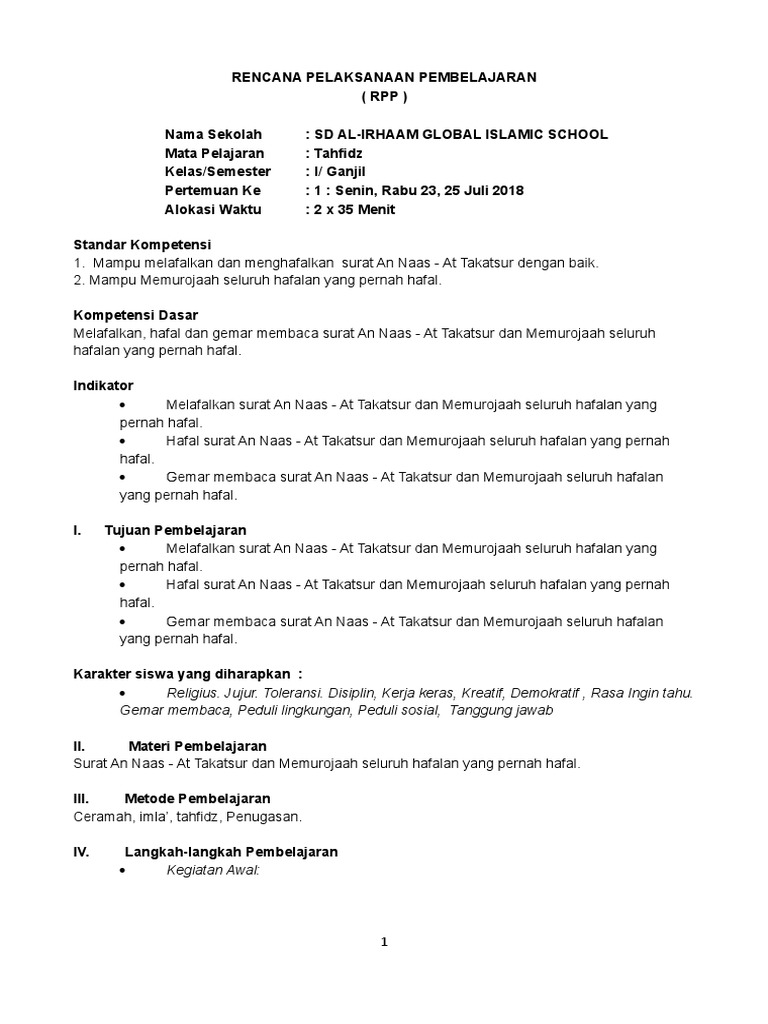 RPP Tahfidz | PDF