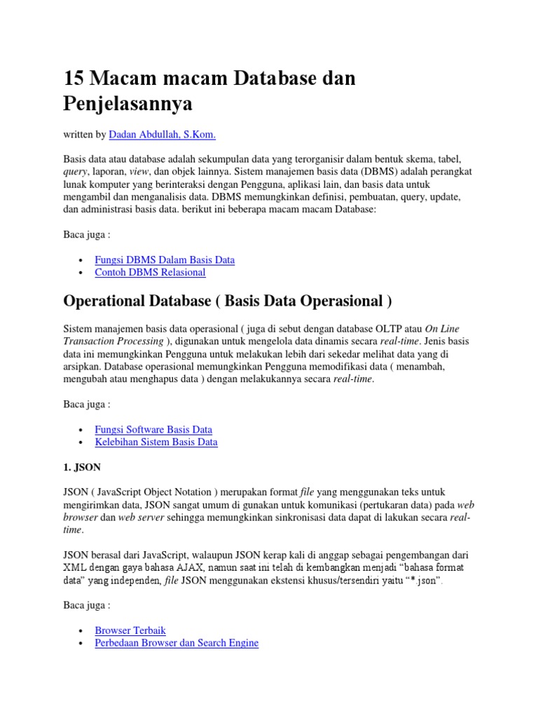 15 Macam Macam Database Dan Penjelasannya | PDF | Komputer