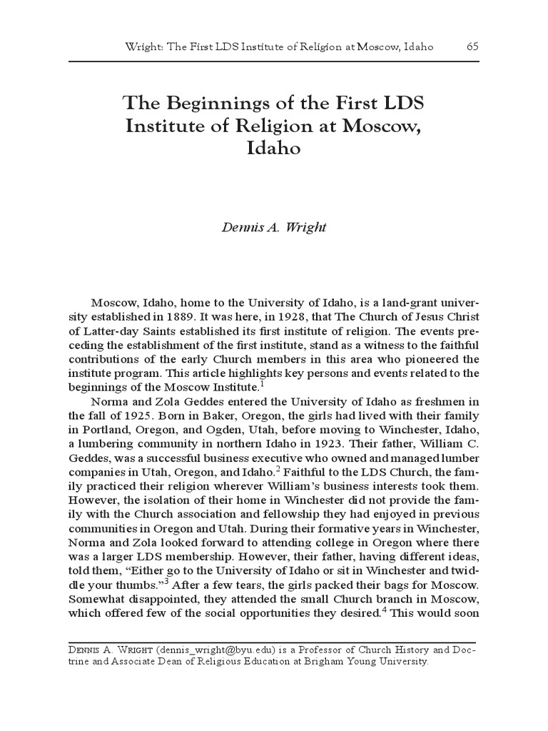 The Beginnings of The First LDS Institute of Religion at Moscow Idaho ...