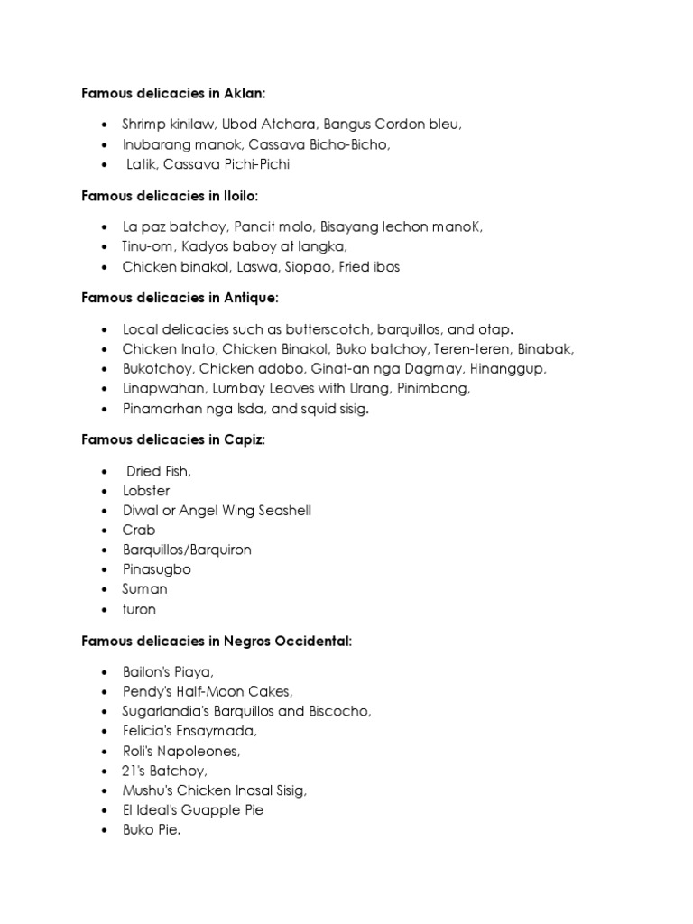 Delicacies Region 6 | PDF