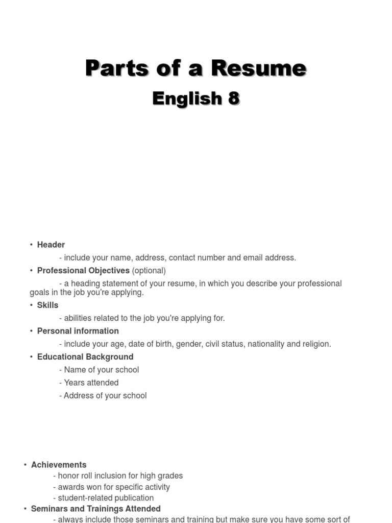 Parts of A Resume | PDF