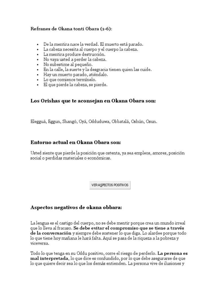 Refranes y Consejos de Okana Obara | PDF | Santeria | Religión y creencia