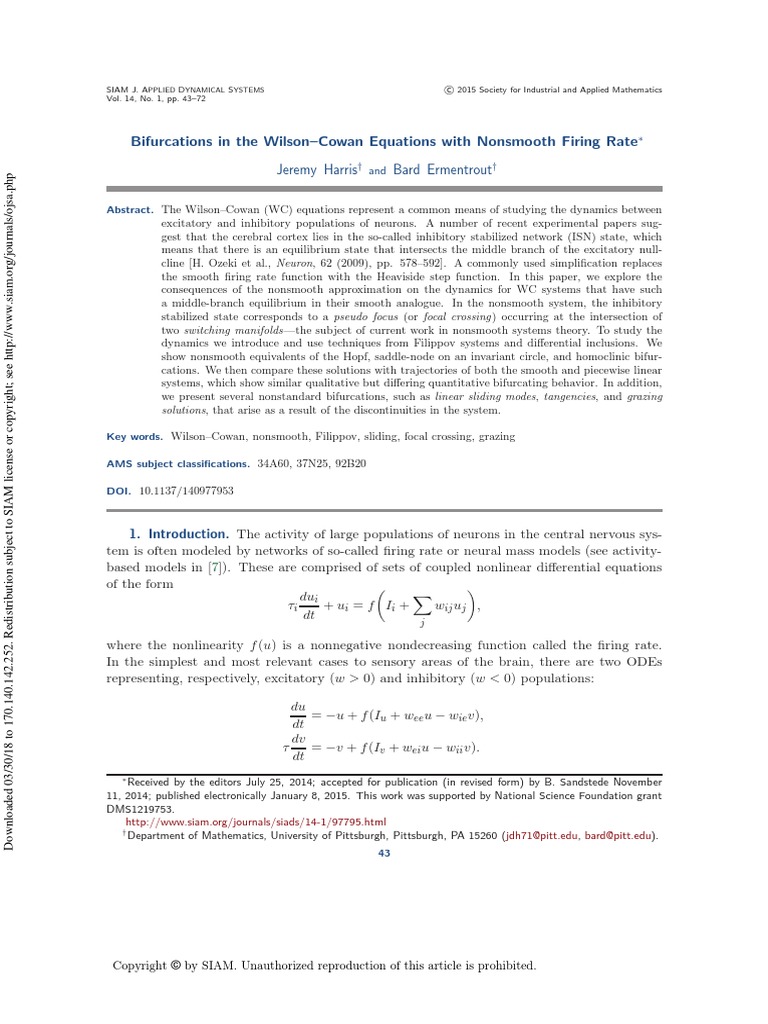 Bifurcations in The Wilson Cowan Equatio | PDF | Dynamical System ...