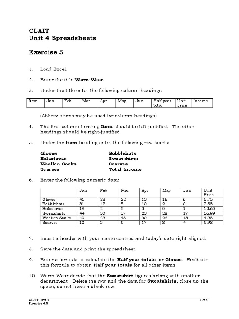 Exercise 4.5 | PDF | Spreadsheet | Teaching Mathematics