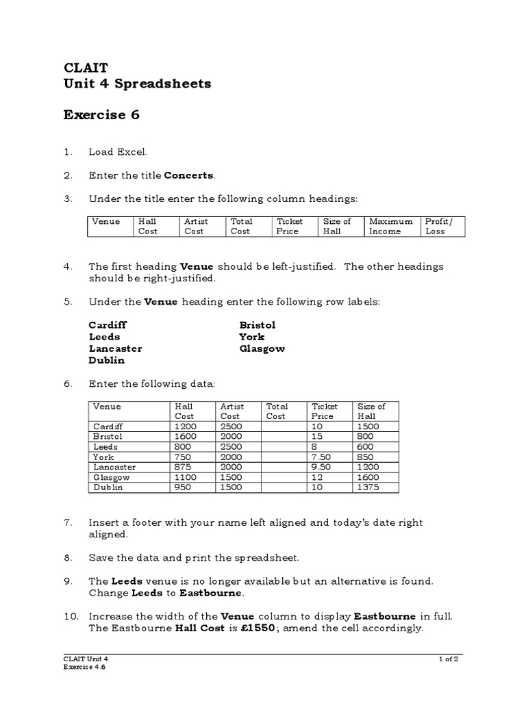 Exercise 4 6 Pdf Spreadsheet Computing