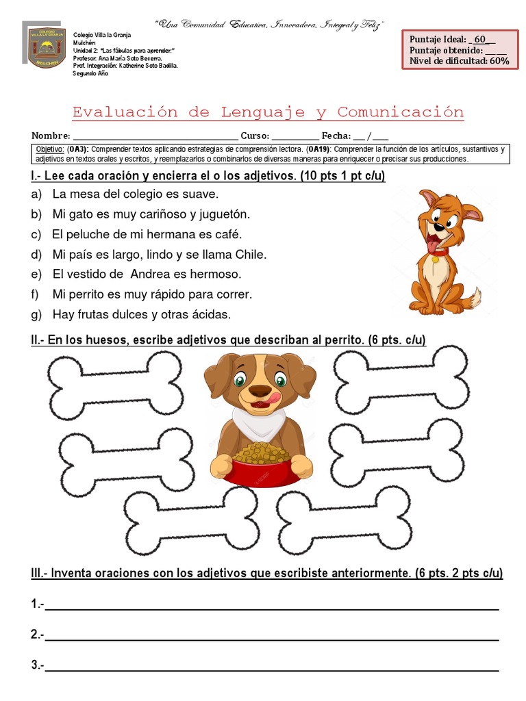 Evaluacion ADJETIVOS | PDF | Adjetivo