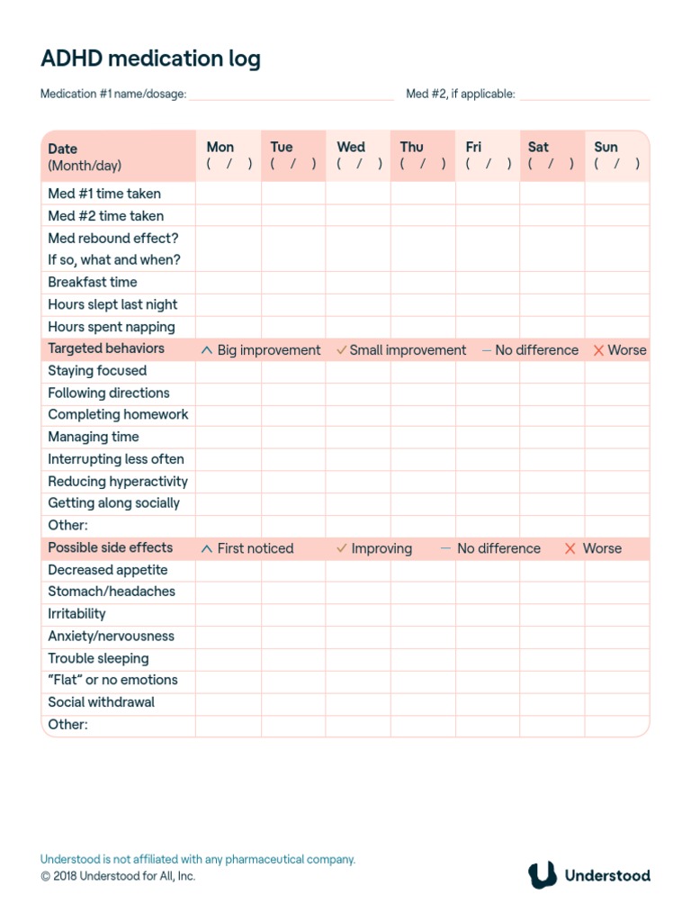 ADHD Medication Log: Date Frequency Mon Tue Wed Thu Fri Sat Sun | PDF