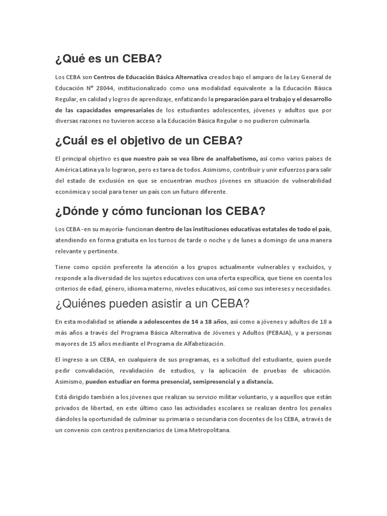 Qué Es Un CEBA | PDF | Educación Secundaria | Educación primaria