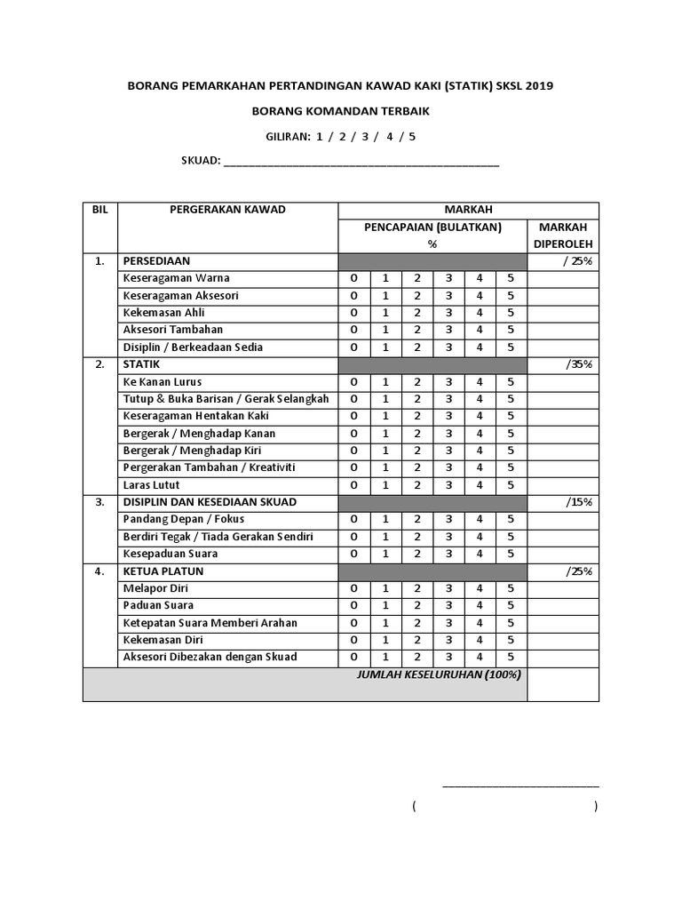 Borang Pemarkahan Pertandingan Kawad Kaki | PDF