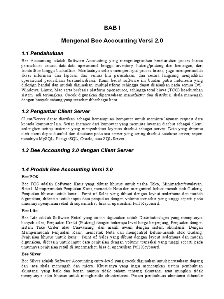 BAB I Mengenal Bee Accounting Versi 2.0 | PDF | Bisnis | Pengelolaan ...