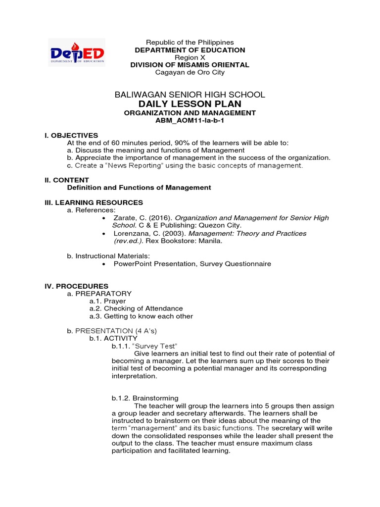 ABM - AOM11 Ia B 1 | PDF | Lesson Plan | Neuropsychological Assessment
