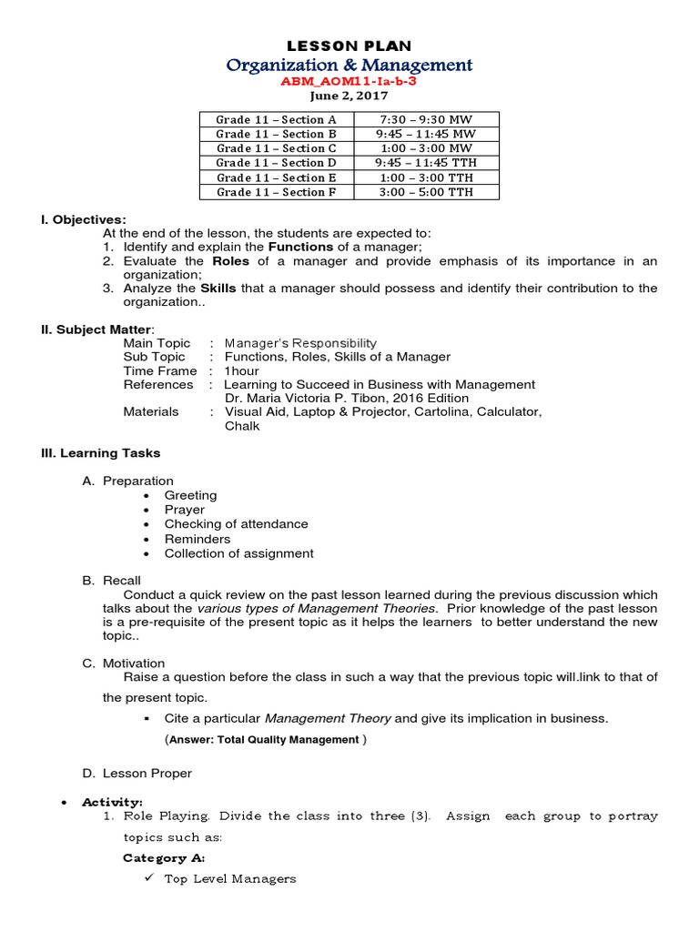ABM - AOM11 Ia B 3 | PDF | Lesson Plan | Learning