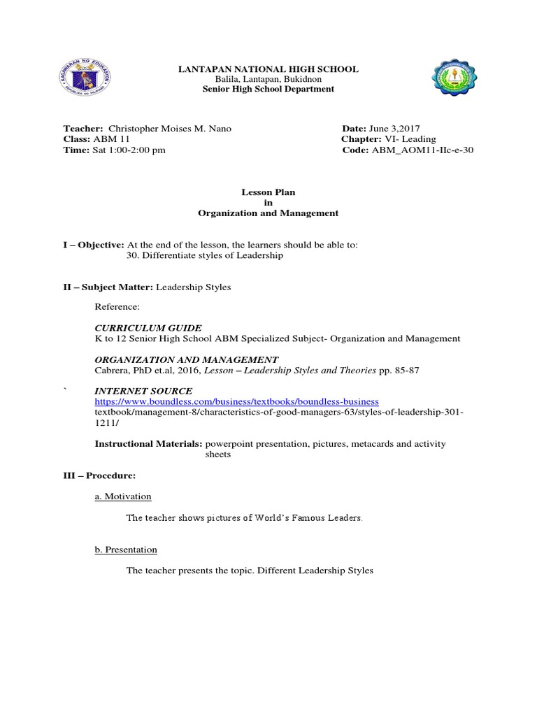 ABM - AOM11 IIc e 30 | PDF | Leadership | Teaching