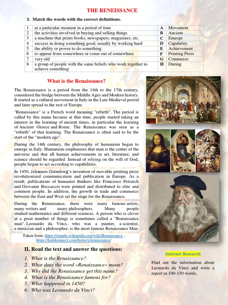 The Renaissance Reading Comprehension Exercises 119547 | PDF ...