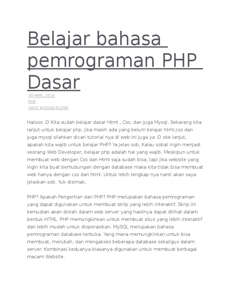 Belajar Bahasa Pemrograman PHP Dasar | PDF