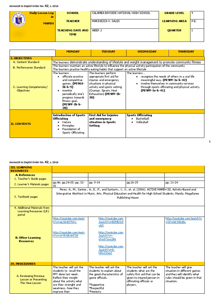 q1 Grade 9 Pe DLL Week 2 | PDF | Rubric (Academic) | Learning