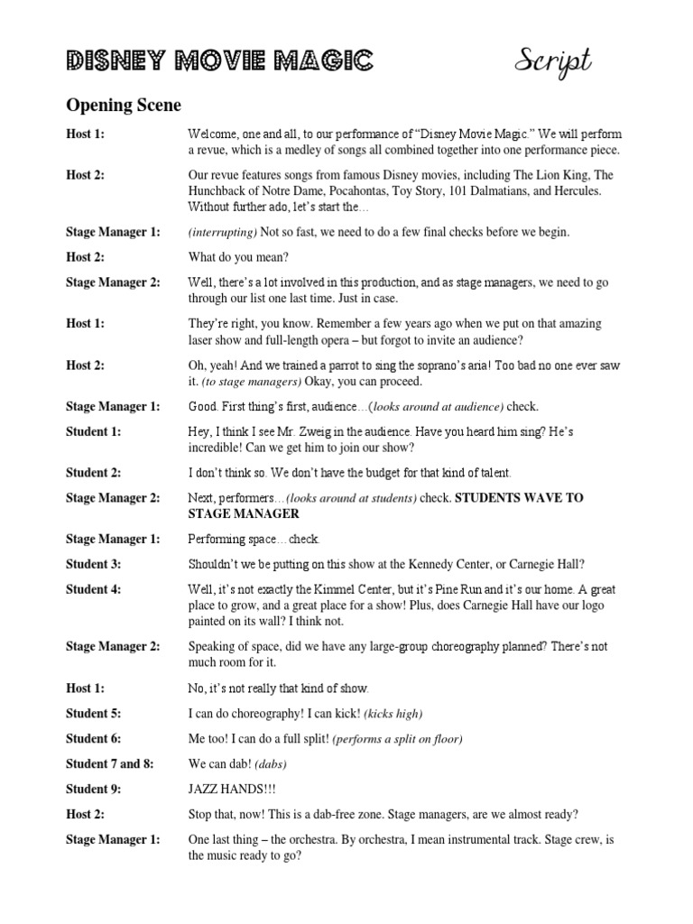 Script disneyMovieMagic2pages | PDF | Entertainment (General)