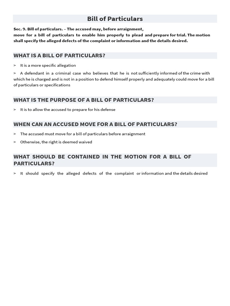 Bill of Particulars | PDF