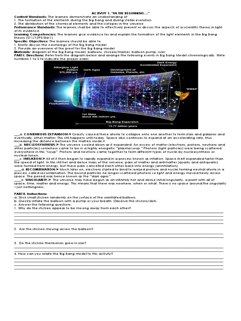 ACTIVITY 1. in The Beginning | PDF | Big Bang | Universe