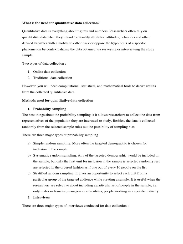 What Is The Need For Quantitative Data Collection | PDF | Sampling ...