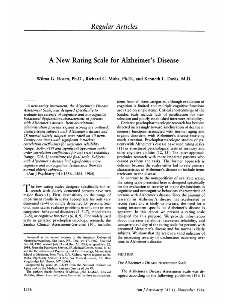 A New Rating Scale For Alzheimer's Disease: Regular Articles | PDF ...