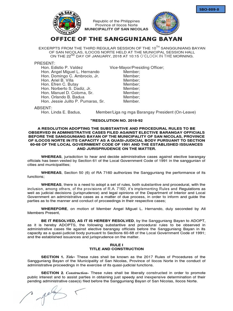 Rules of Procedure for Administrative Cases Against Elective Barangay ...