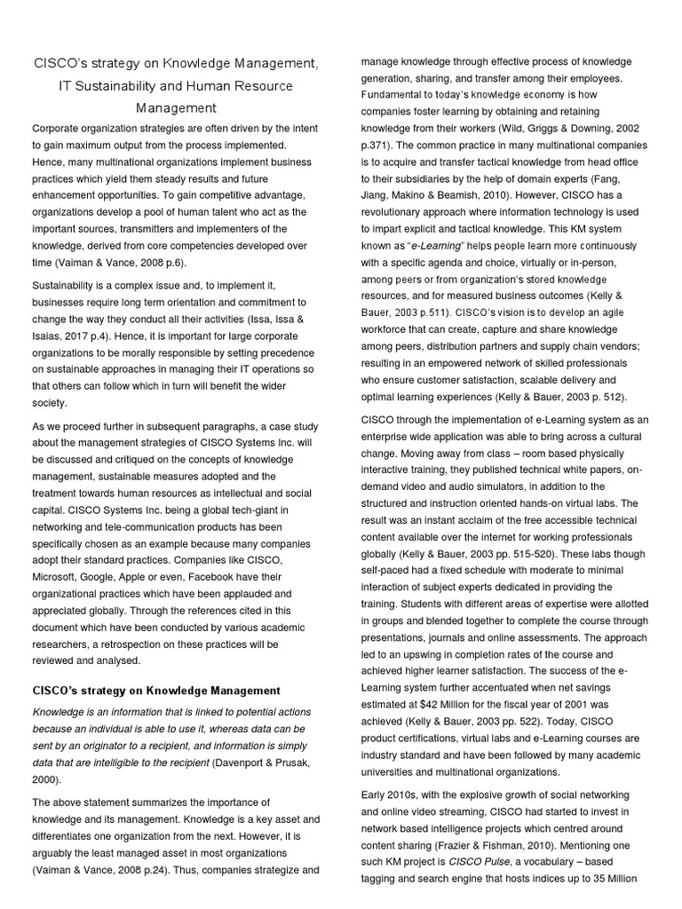 Cisco S Strategy On Knowledge Management | PDF | Cisco Systems ...
