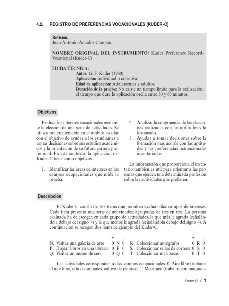 Kuder C PDF | PDF | Validez (Estadísticas) | Pruebas psicologicas