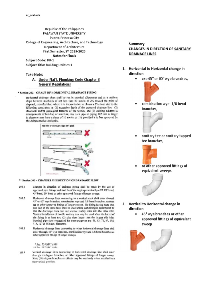 Changes in Direction of Sanitary Drainage Lines: Notes For Finals ...