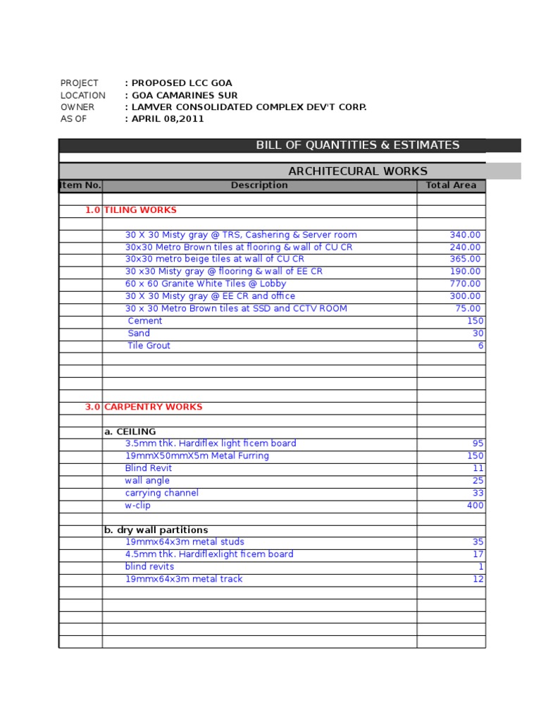 Plumbing Estimates Sample | PDF | Wall | Tile