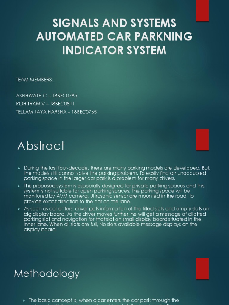 Signals and Systems Automated Car Parkning Indicator System | PDF ...