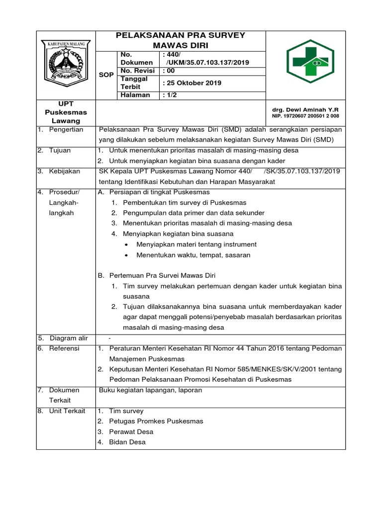 Sop Pra Survey Mawas Diri | PDF