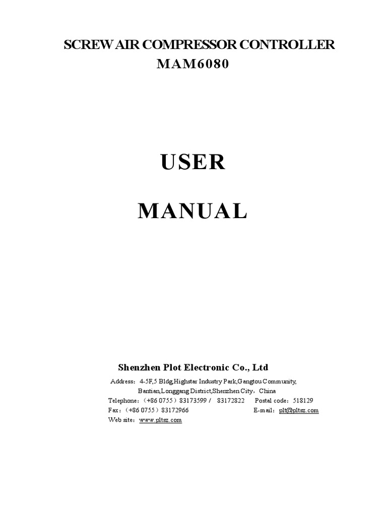 User Manual: Screw Air Compressor Controller MAM6080 | PDF | Electric ...