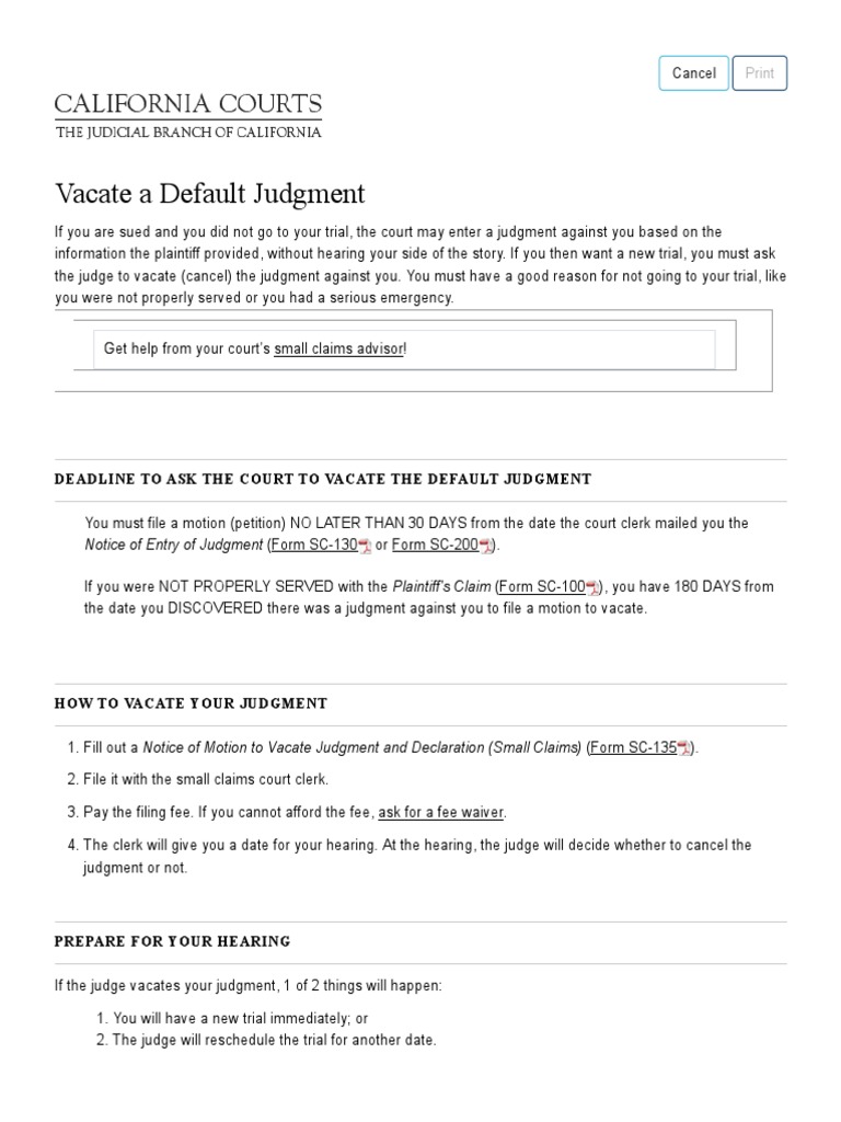 Vacate Judgement in Small Claims | Download Free PDF | Default Judgment ...