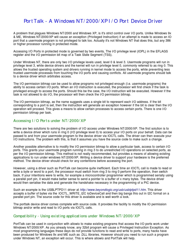Port Talk | Download Free PDF | Device Driver | Microsoft Windows