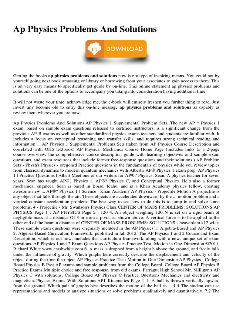 AP Physics Problems and Solutions | PDF | Advanced Placement | Physics