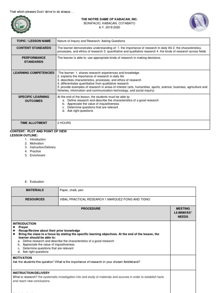 Teaching Guide LESSON 1 PRactical REsearch 1 | PDF | Evidence Based ...